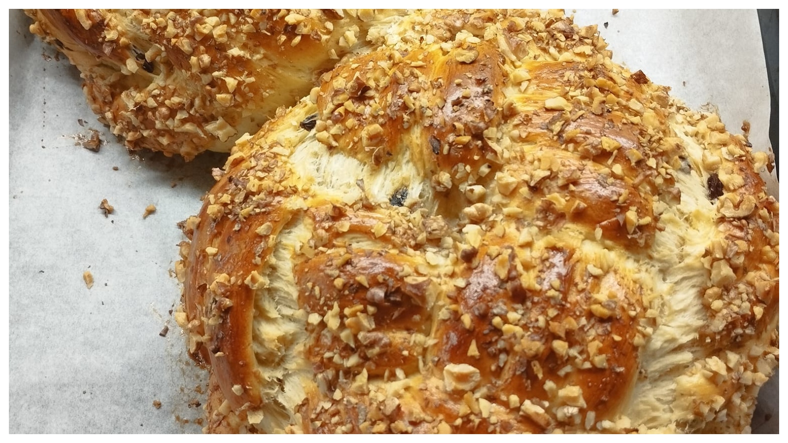 Pletený mazanec s rozinkami a vlašskými ořechy z vánočkového těsta ...